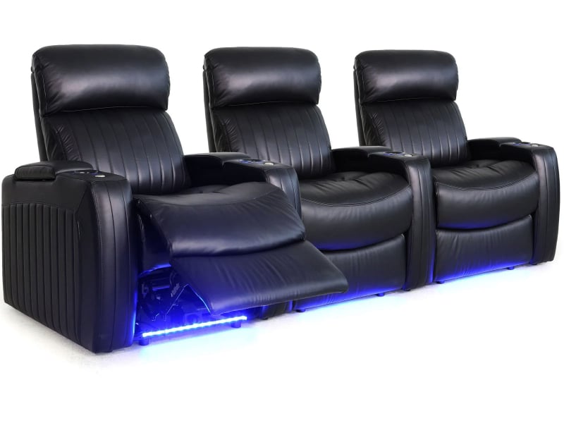 Octane Seating Epic LHR Massage Row of 3 Seats with Heat and Massage in Black Leather Power Recline Power Headrest Lumbar Support